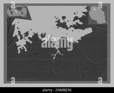 Mwanza, region of Tanzania. Grayscale elevation map with lakes and ...