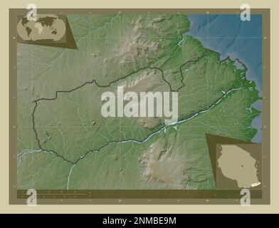 Mtwara, region of Tanzania. Colored elevation map with lakes and rivers ...