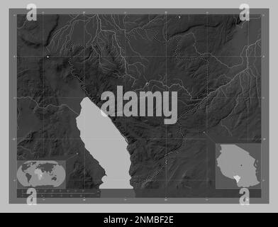 Njombe, region of Tanzania. Grayscale elevation map with lakes and ...