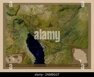 Njombe, region of Tanzania. Low resolution satellite map. Locations of ...