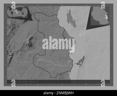 Pwani, region of Tanzania. Bilevel elevation map with lakes and rivers ...