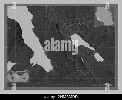Rukwa, region of Tanzania. Grayscale elevation map with lakes and ...