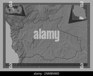 Ruvuma, region of Tanzania. Bilevel elevation map with lakes and rivers ...