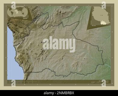 Ruvuma, region of Tanzania. Elevation map colored in sepia tones with ...