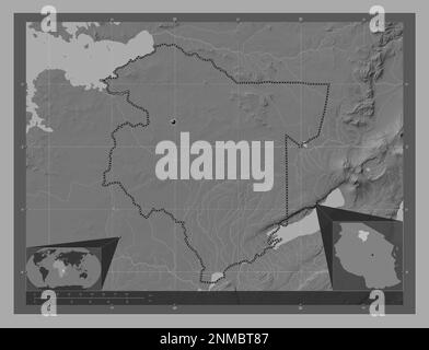 Simiyu, region of Tanzania. Bilevel elevation map with lakes and rivers ...