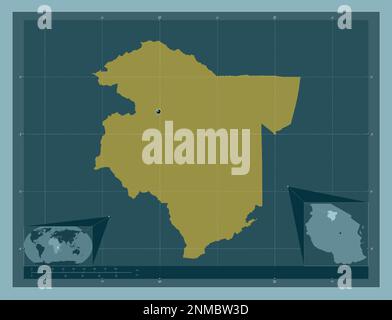 Simiyu, region of Tanzania. Solid color shape. Locations and names of ...