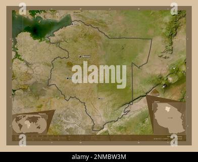 Simiyu, region of Tanzania. Low resolution satellite map. Corner ...