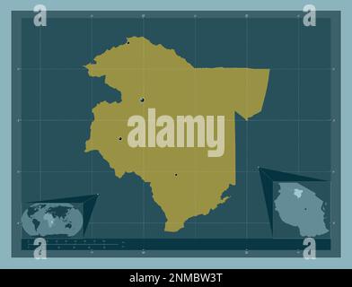 Simiyu, region of Tanzania. Solid color shape. Locations and names of ...