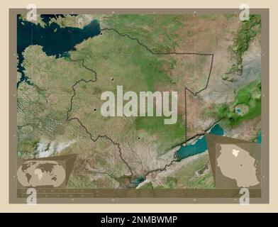 Simiyu, region of Tanzania. High resolution satellite map. Corner ...