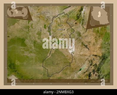 Singida, region of Tanzania. Low resolution satellite map. Locations of ...