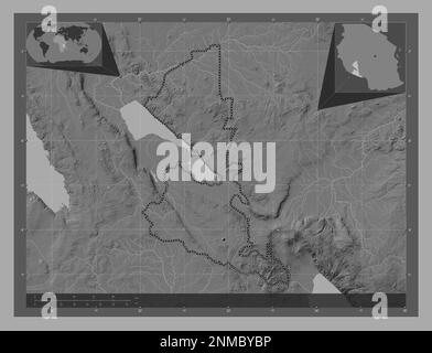 Songwe, region of Tanzania. Bilevel elevation map with lakes and rivers ...