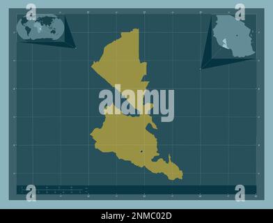 Songwe, region of Tanzania. Solid color shape. Locations and names of ...