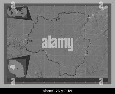 Tabora, region of Tanzania. Bilevel elevation map with lakes and rivers ...