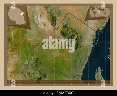 Tanga, region of Tanzania. Low resolution satellite map. Locations and ...