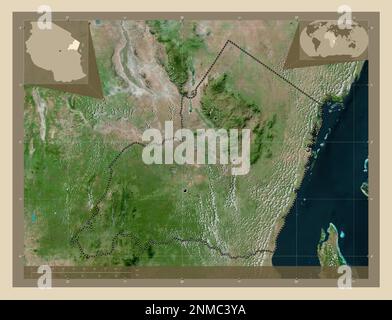 Tanga, region of Tanzania. High resolution satellite map. Corner ...