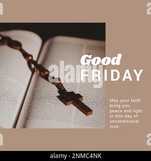 Image of good friday text over rosary with cross and bible. Good friday ...