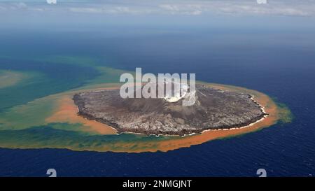 An aerial photo shows Nishi-no-shima, a volcanic island, located about ...