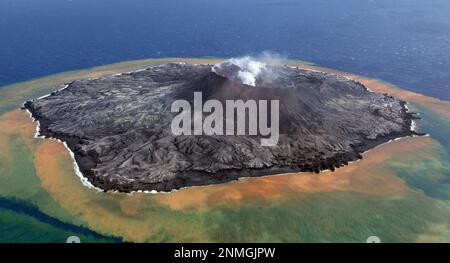 An aerial photo shows Nishi-no-shima, a volcanic island, located about ...