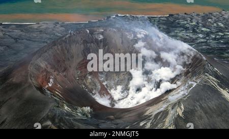 An aerial photo shows Nishi-no-shima, a volcanic island, located about ...