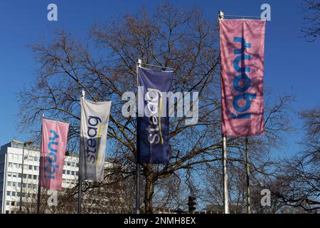 Steag, flag with logo in front of the headquarters, energy company ...