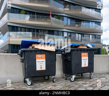 Container for paper waste on public street land, Berlin, Germany Stock ...