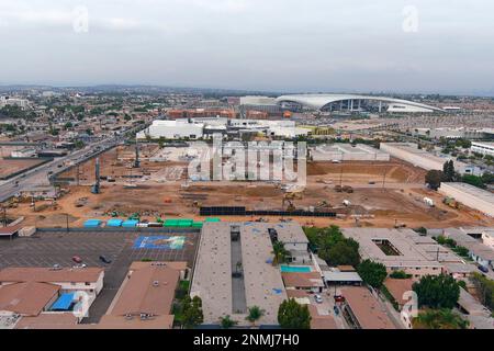 An aerial view of SoFi Stadium, Monday, Feb., 14, 2022, in Inglewood ...