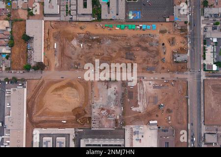 An aerial view of the Intuit Dome construction site with SoFi Stadium ...