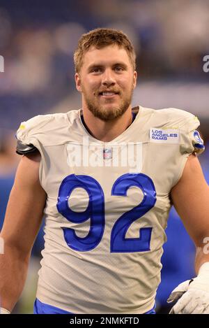 Los Angeles Rams defensive end Desjuan Johnson, left, runs a drill ...