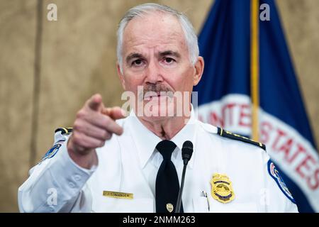 U.S. Capitol Police Chief Thomas Manger speaks to media during a press ...