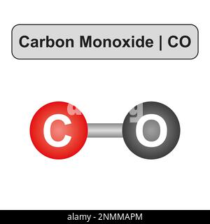 Carbon monoxide, CO, molecule model and chemical formula. Toxic gas and ...