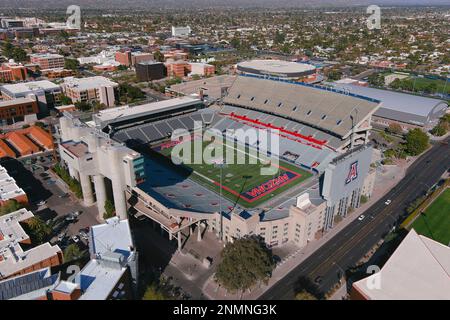 An aerial view of Arizona Stadium, Tuesday, March 2, 2021, in Tucson ...