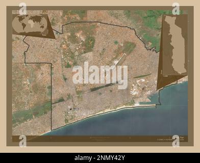 Lome, capital city of Togo. Low resolution satellite map. Locations of ...