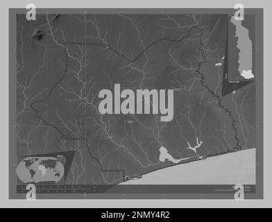 Maritime, region of Togo. Grayscale elevation map with lakes and rivers ...
