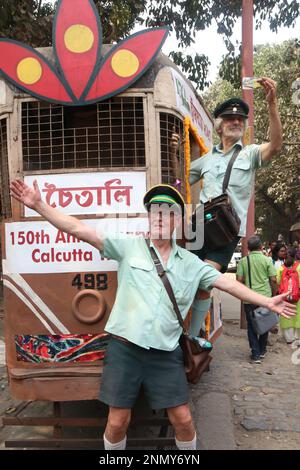KOLKATA, INDIA - FEBRUARY 24: Conductor of Melbourne Tramway Netwowk ...