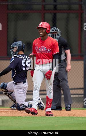 Philadelphia Phillies Jamari Baylor (3) bats during an Extended Spring ...