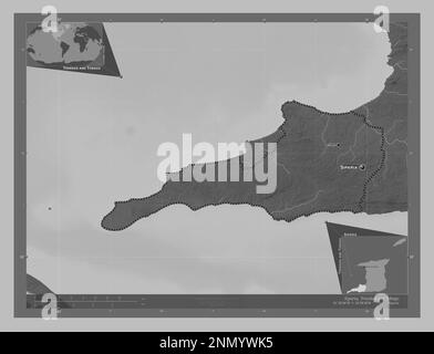 Siparia, region of Trinidad and Tobago. Grayscale elevation map with ...