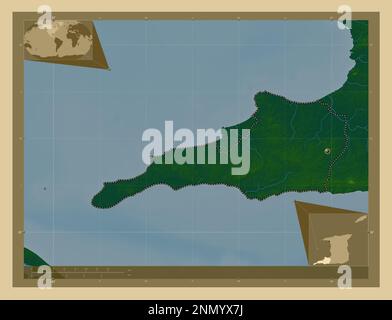 Siparia, region of Trinidad and Tobago. Elevation map colored in sepia ...