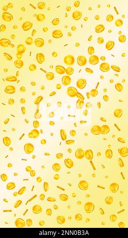 Bitcoin coins falling. Cryptocurrency scattered gold BTC coins ...