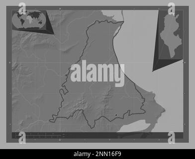 Ariana, governorate of Tunisia. Bilevel elevation map with lakes and ...