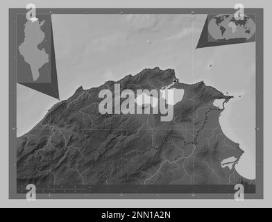 Bizerte, governorate of Tunisia. Elevation map colored in wiki style ...