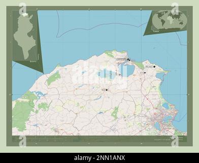 Bizerte, governorate of Tunisia. Open Street Map. Locations of major ...