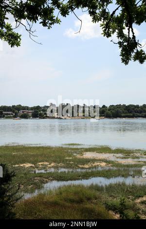 View across La Marle river to Sene from Promenade Paul Chapel from Parc ...