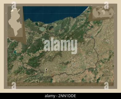 Jendouba, governorate of Tunisia. High resolution satellite map. Corner ...