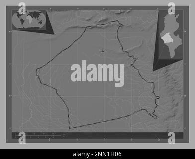 Kebili, governorate of Tunisia. Bilevel elevation map with lakes and ...