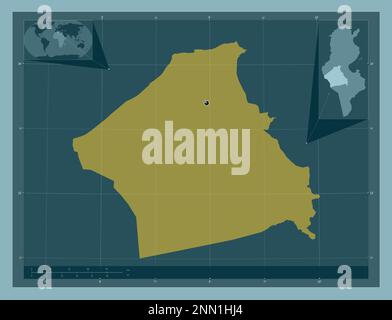 Kebili, governorate of Tunisia. Solid color shape. Locations and names ...