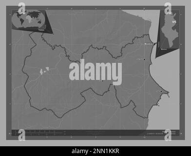 Mahdia, governorate of Tunisia. Bilevel elevation map with lakes and ...