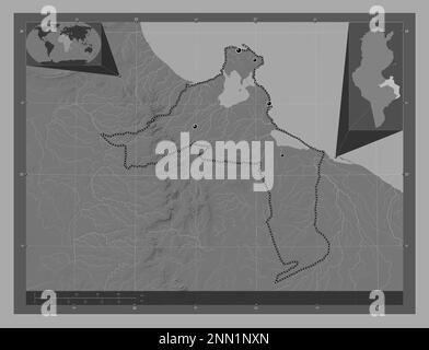 Medenine, governorate of Tunisia. Bilevel elevation map with lakes and ...