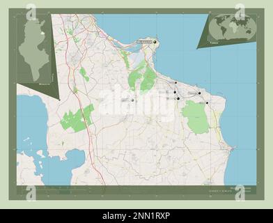 Monastir, governorate of Tunisia. Open Street Map. Locations of major ...
