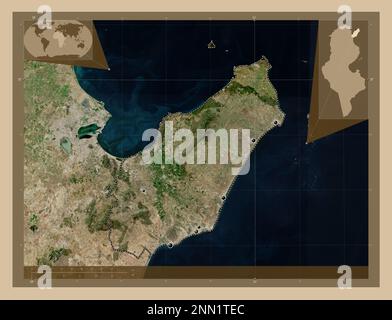 Nabeul, governorate of Tunisia. Low resolution satellite map. Corner ...