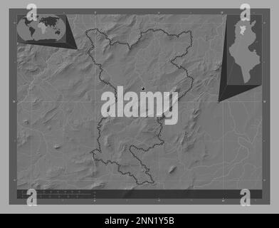 Siliana, governorate of Tunisia. Bilevel elevation map with lakes and ...